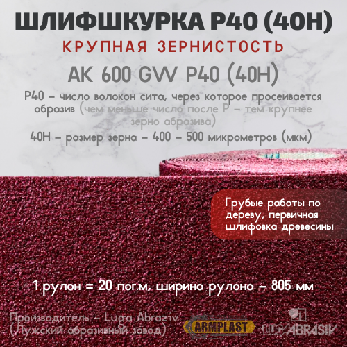 Наждачная бумага (шкурка шлифовальная) Р40 / 40Н
